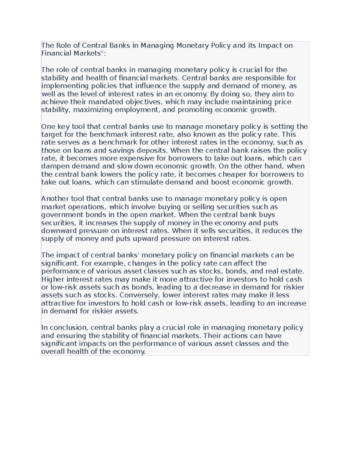 The Role of Central Banks in Managing Monetary Policy and its Impact on ...