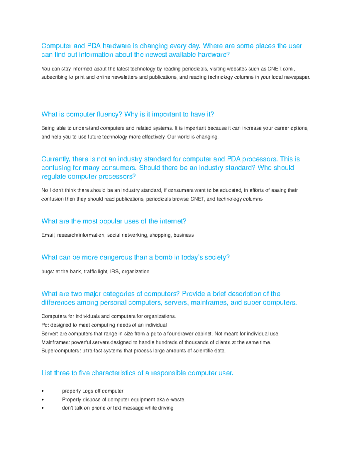 Computers and Society Study Guide - Lecture notes, lecture Chapters 1 ...