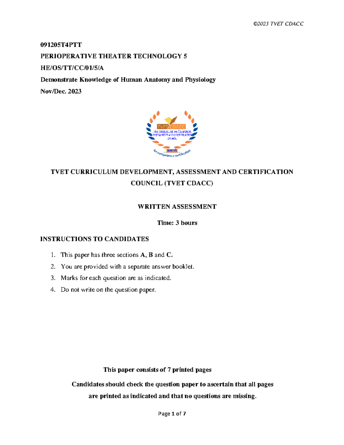 5-Perioperative Theatre Technology-Anatomy and Physiology level 5 TVET ...