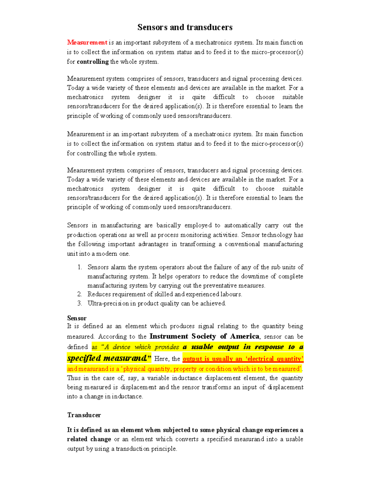 PT01CBMC22 Sensors - sensor notes - Sensors and transducers Measurement ...