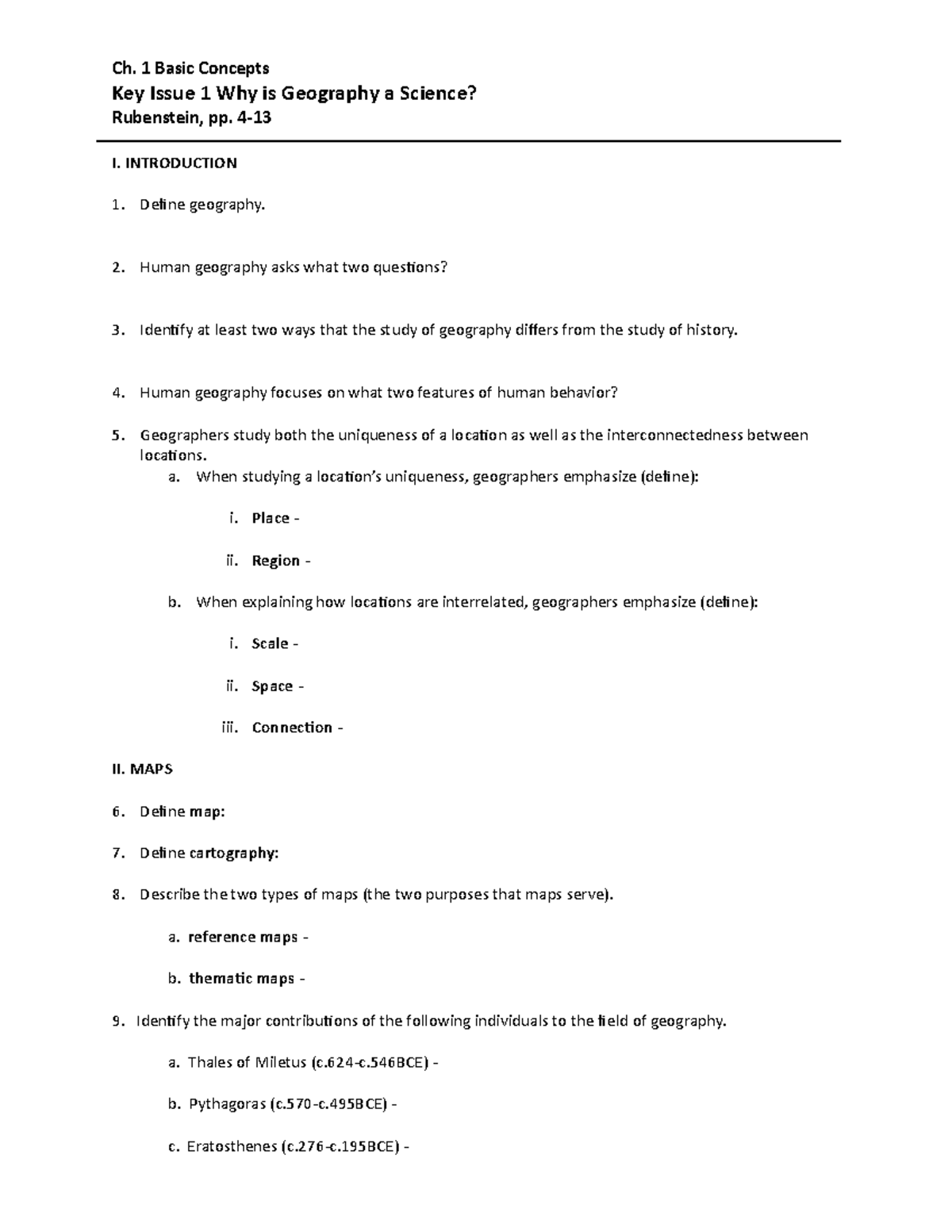 Reading Notes 1 - Ch. 1 Basic Concepts Key Issue 1 Why is Geography a ...