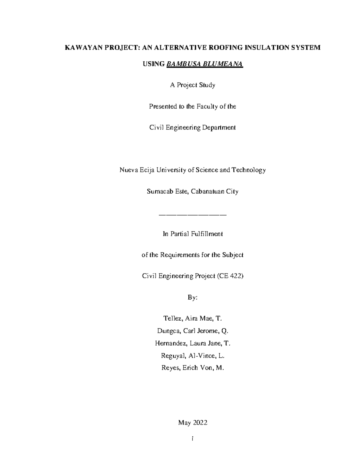 Kawayan Project AN Alternative Roofing Insulation System Using Bambusa ...