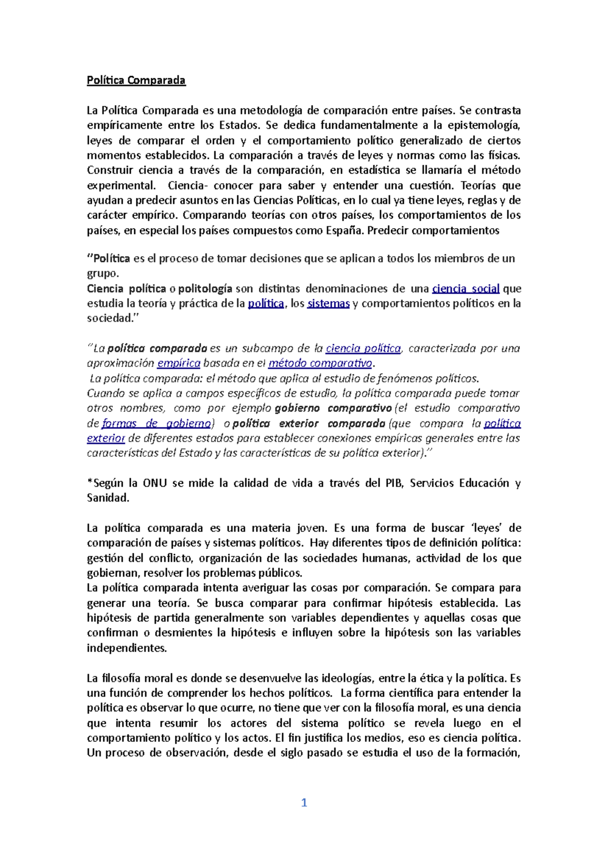 Politica Comparada - Apuntes 1-4 - Política Comparada La Política ...