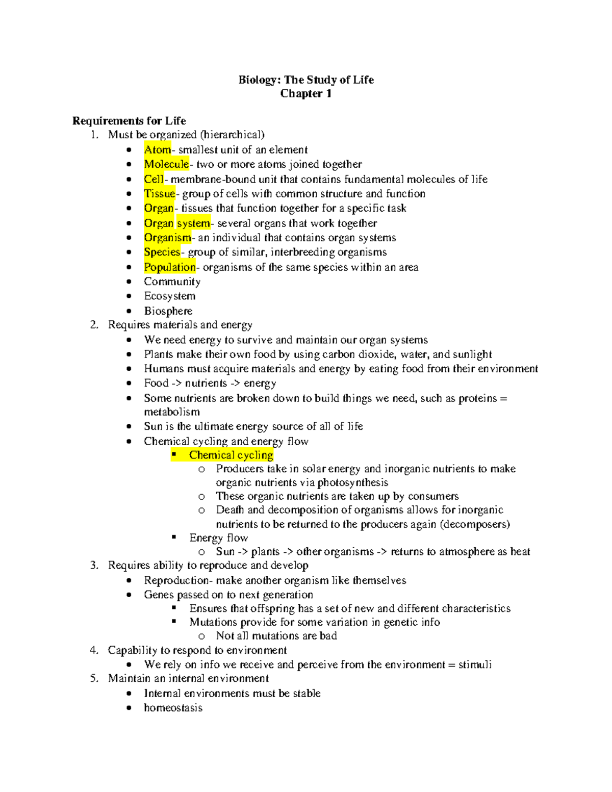 The Study of Life - BIOL1010 Chapter 1 - BIOL 1010 - Studocu