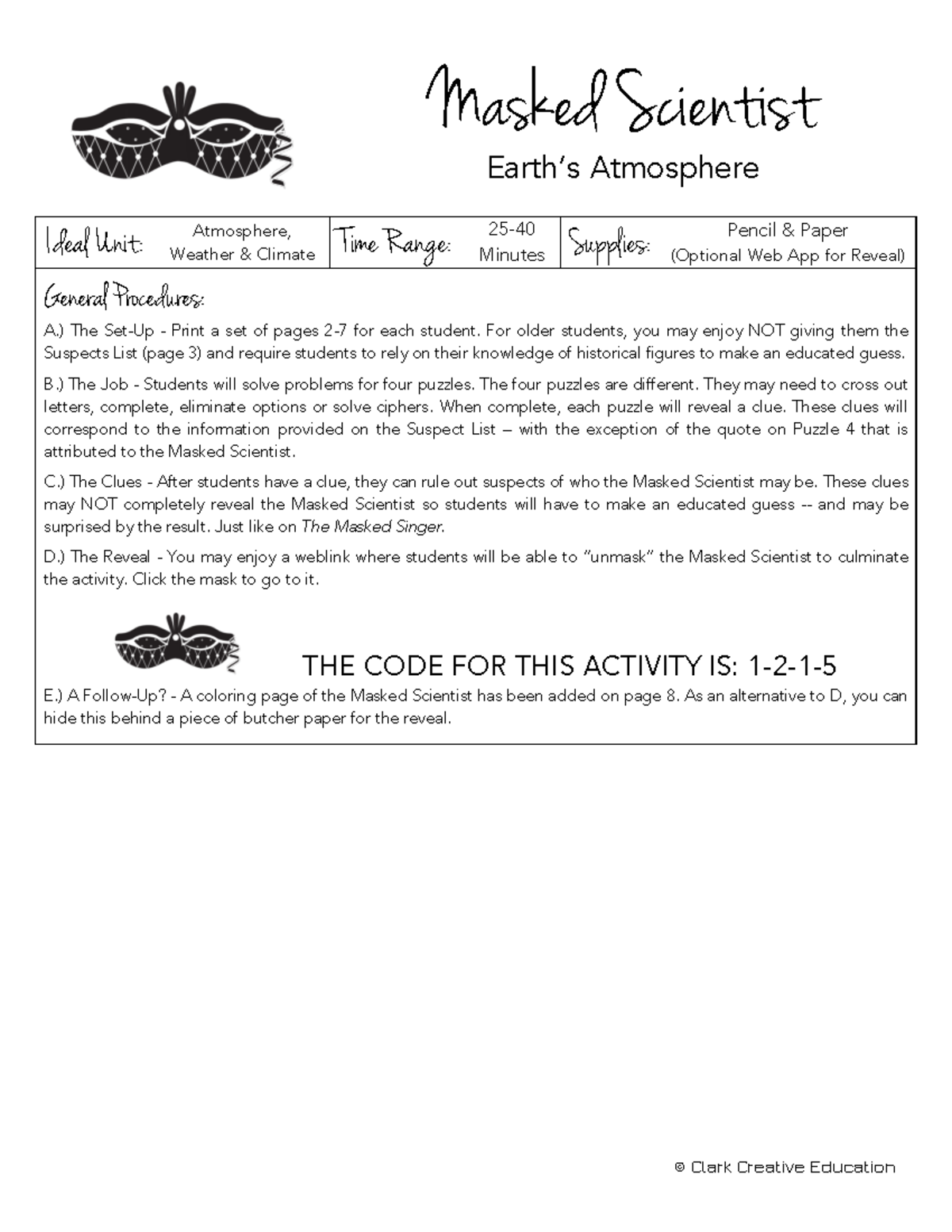 Earths Atmosphere Activity Masked Scientist Printable Game-1 - Masked ...