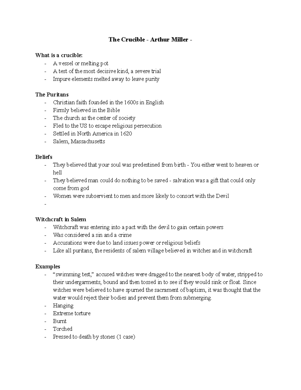 The Crucible - Arthur Miller - Since witches were believed to have ...