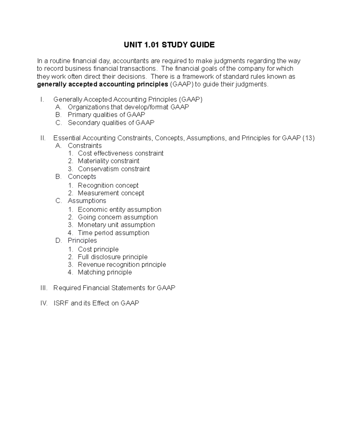Accounting II Unit 1 Study Guide - UNIT 1 STUDY GUIDE In a routine ...