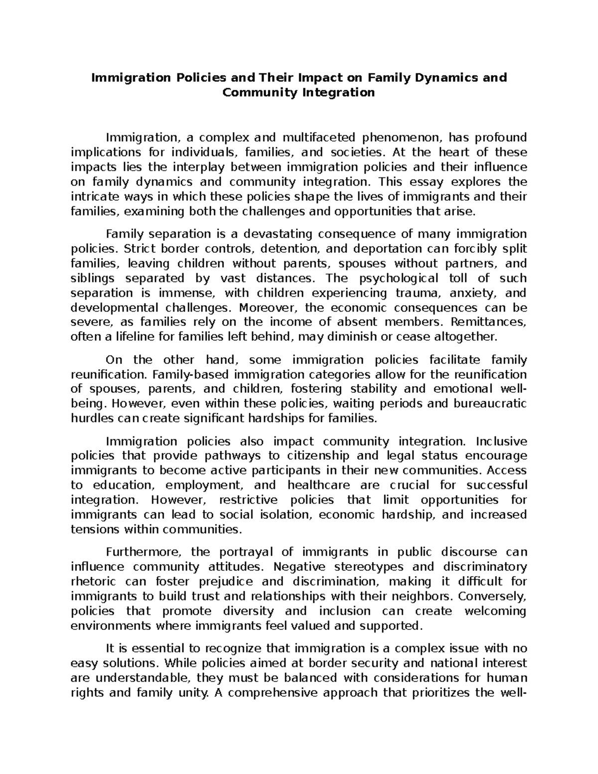 Immigration Policies and Their Impact on Family Dynamics and Community ...