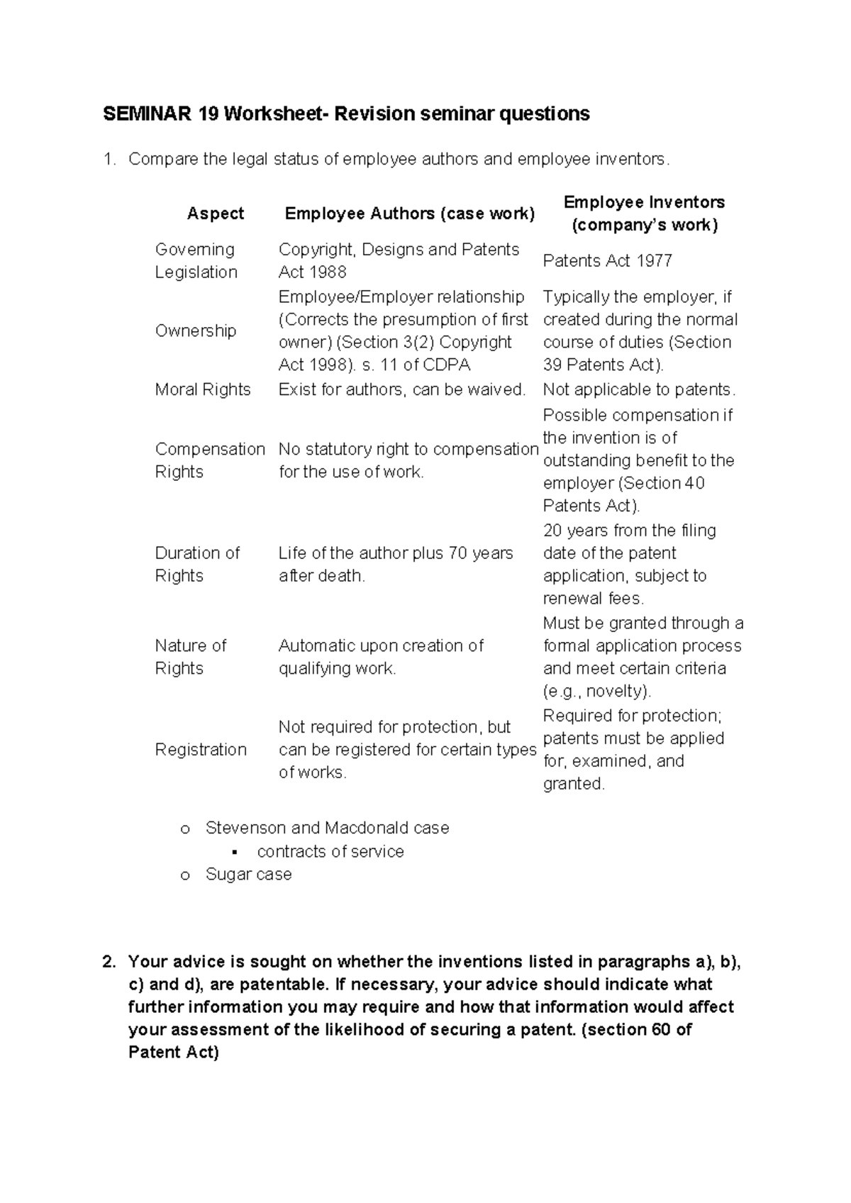 Seminar Worksheet - SEMINAR 19 Worksheet- Revision seminar questions 1 ...
