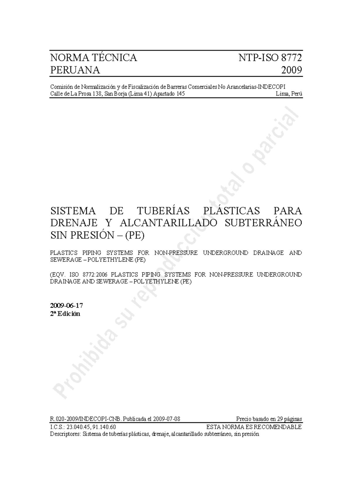 NTP ISO 8772 2009 - NTP - PERUANA 2009 Comisión de Normalización y de ...