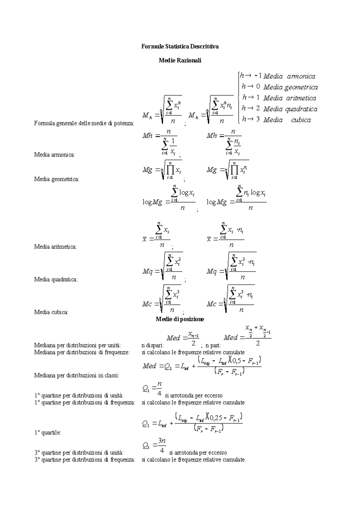 Formule statistica - medio: n 2 2 Indice di Cramer: min 1 1 2 2 r c ...