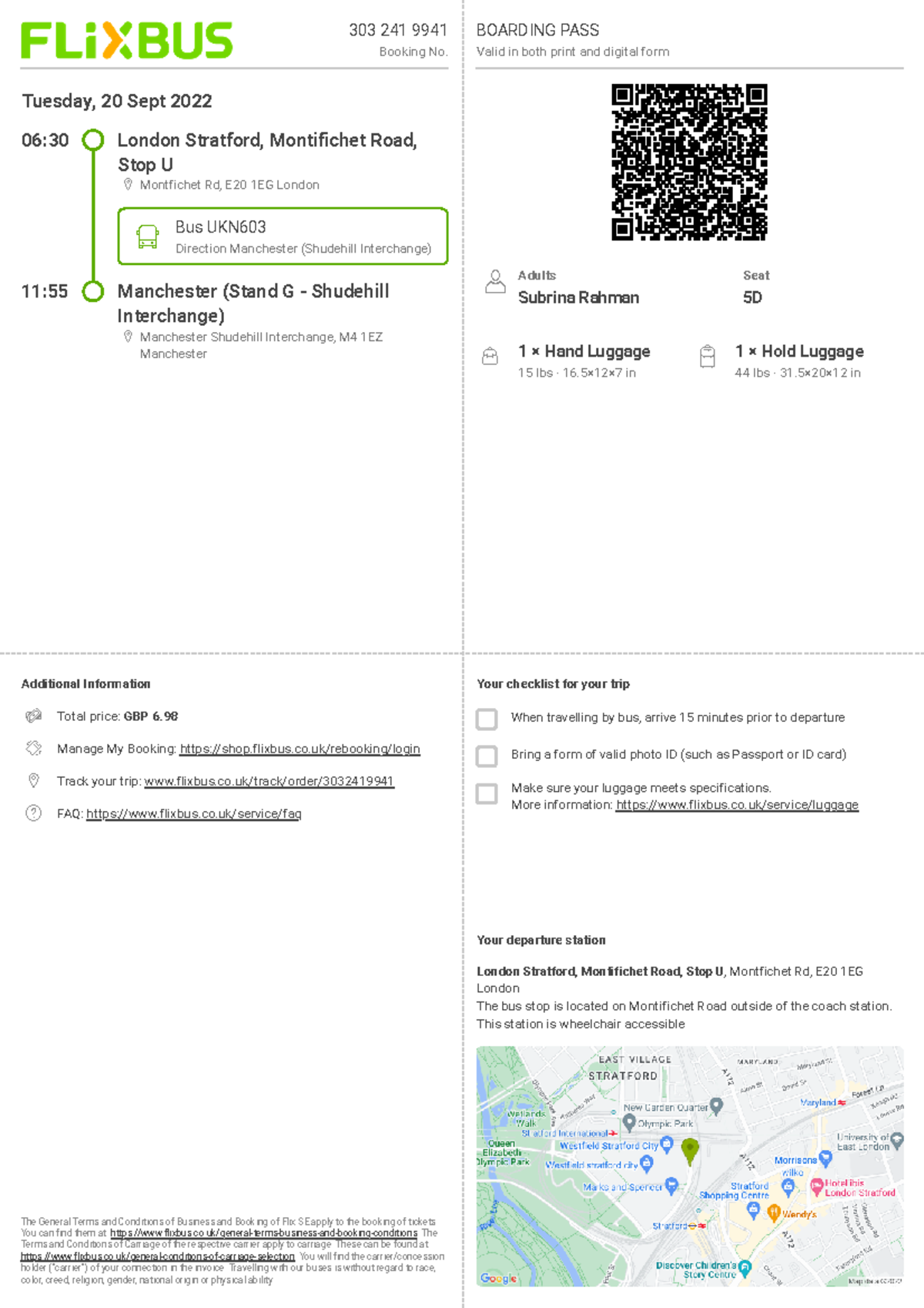 Ticket London Manchester 3032419941 - 303 241 9941 Booking No. Tuesday ...