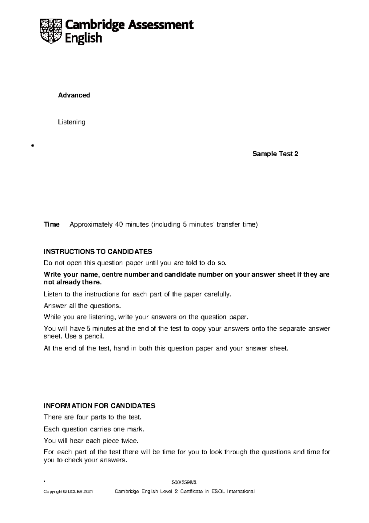 C1 Advanced sample paper 2 Listening - Advanced Listening Sample Test 2 ...