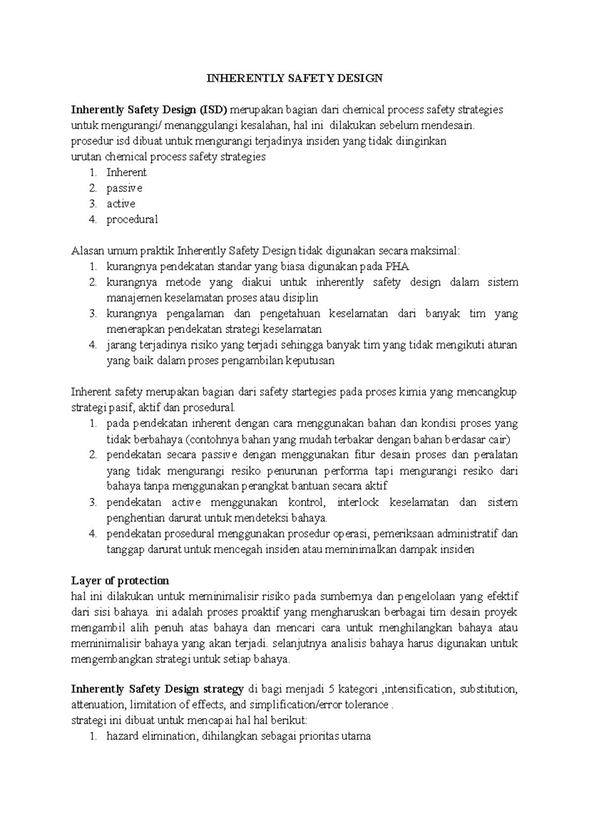 Materi 1 Inherently Safety Design - INHERENTLY SAFETY DESIGN Inherently ...