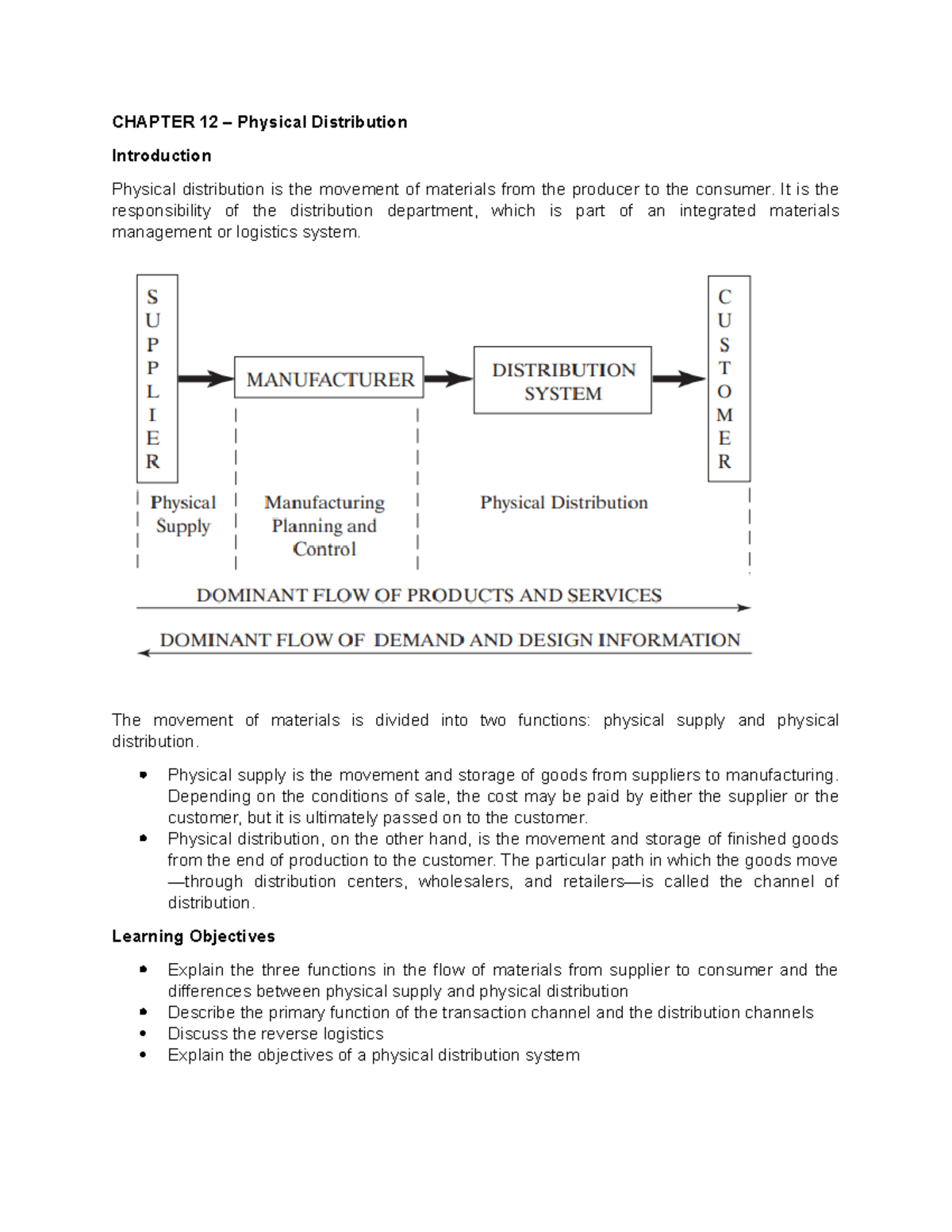 Chapter 12-Physical Distribution - CHAPTER 12 – Physical Distribution ...