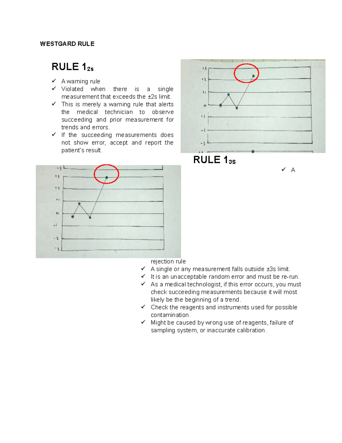 CC - Westgard RULE - WESTGARD RULE RULE 13S A rejection rule A single or any measurement falls ...