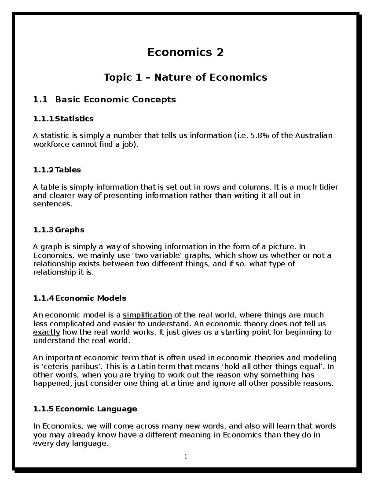 Topic 1 - Nature of Economics - Economics 2 Topic 1 – Nature of ...