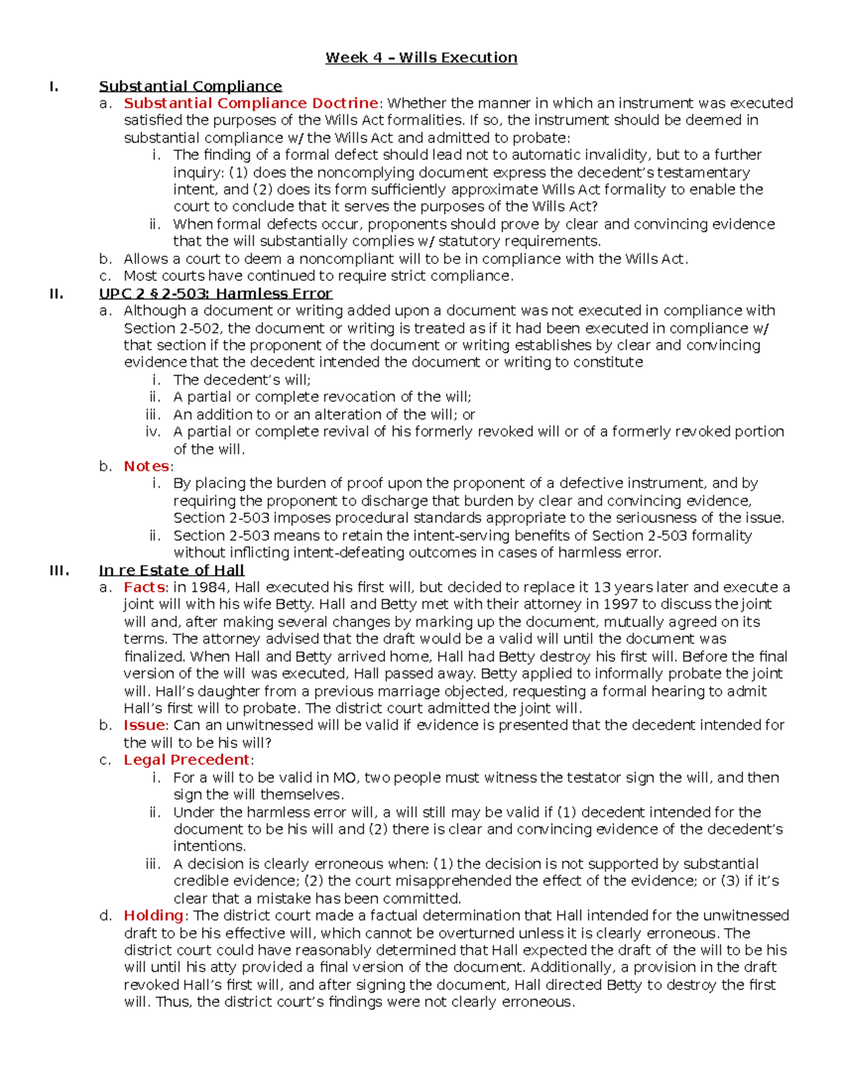 Week 4 – Wills Execution - Week 4 – Wills Execution I. Substantial ...