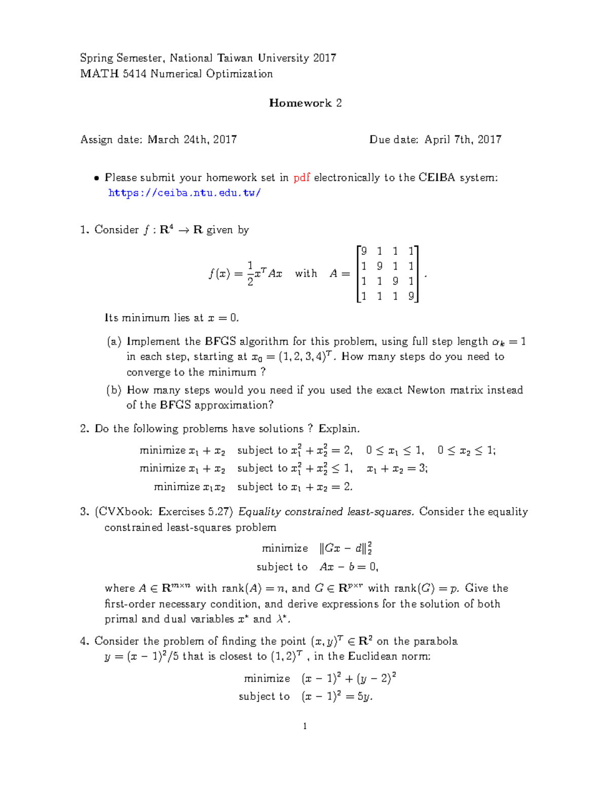 Nopt hw2 - MATH 5414 Numerical Optimization Homework 2 - Spring Semester, National Taiwan ...