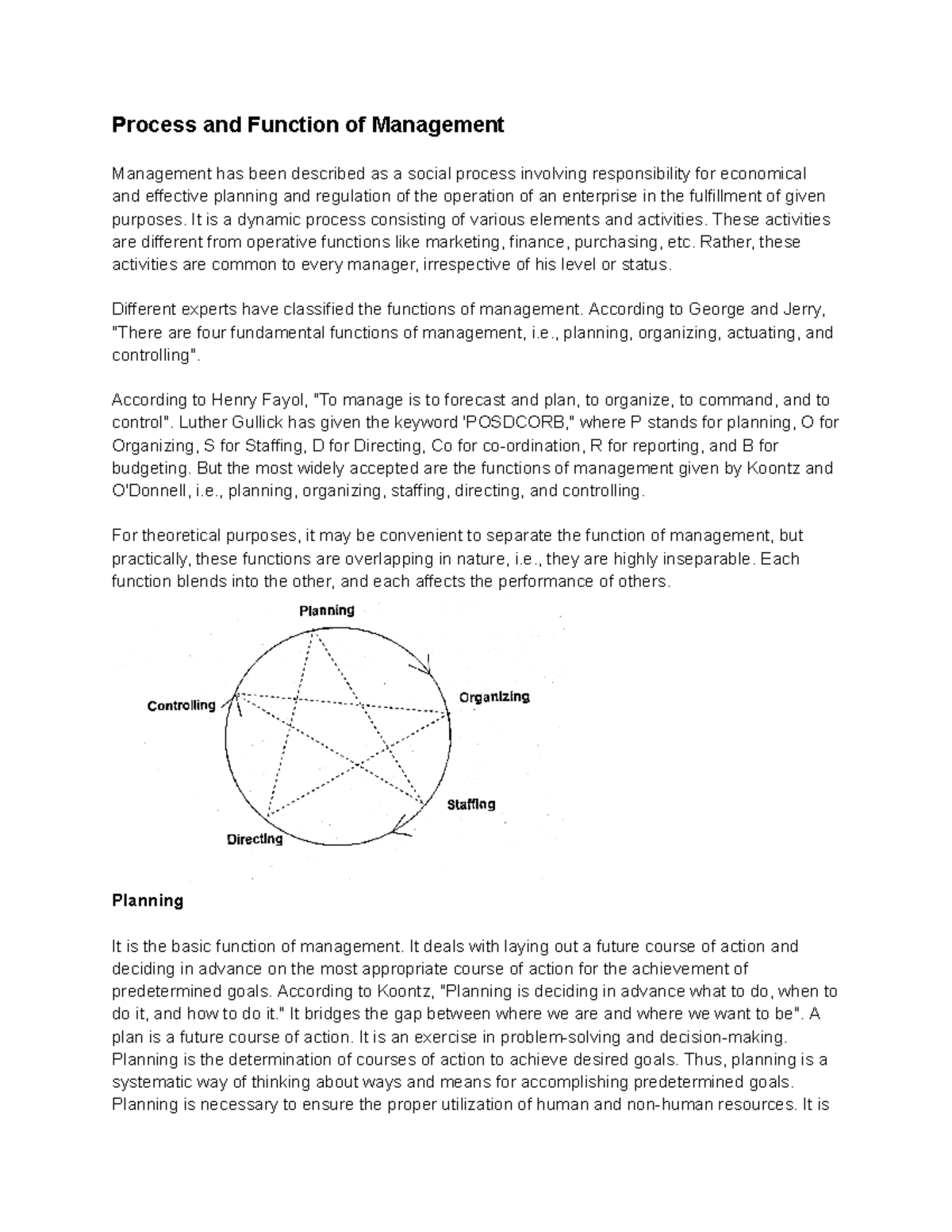 Process and Function of Management - Process and Function of Management ...