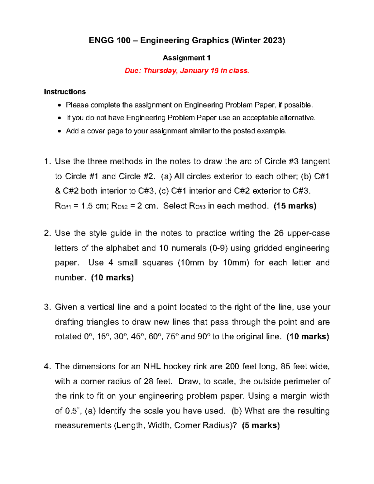 ENGG 100 A1 - W2023 - Assignment - ENGG 100 – Engineering Graphics (Winter 2023) Assignment 1 ...