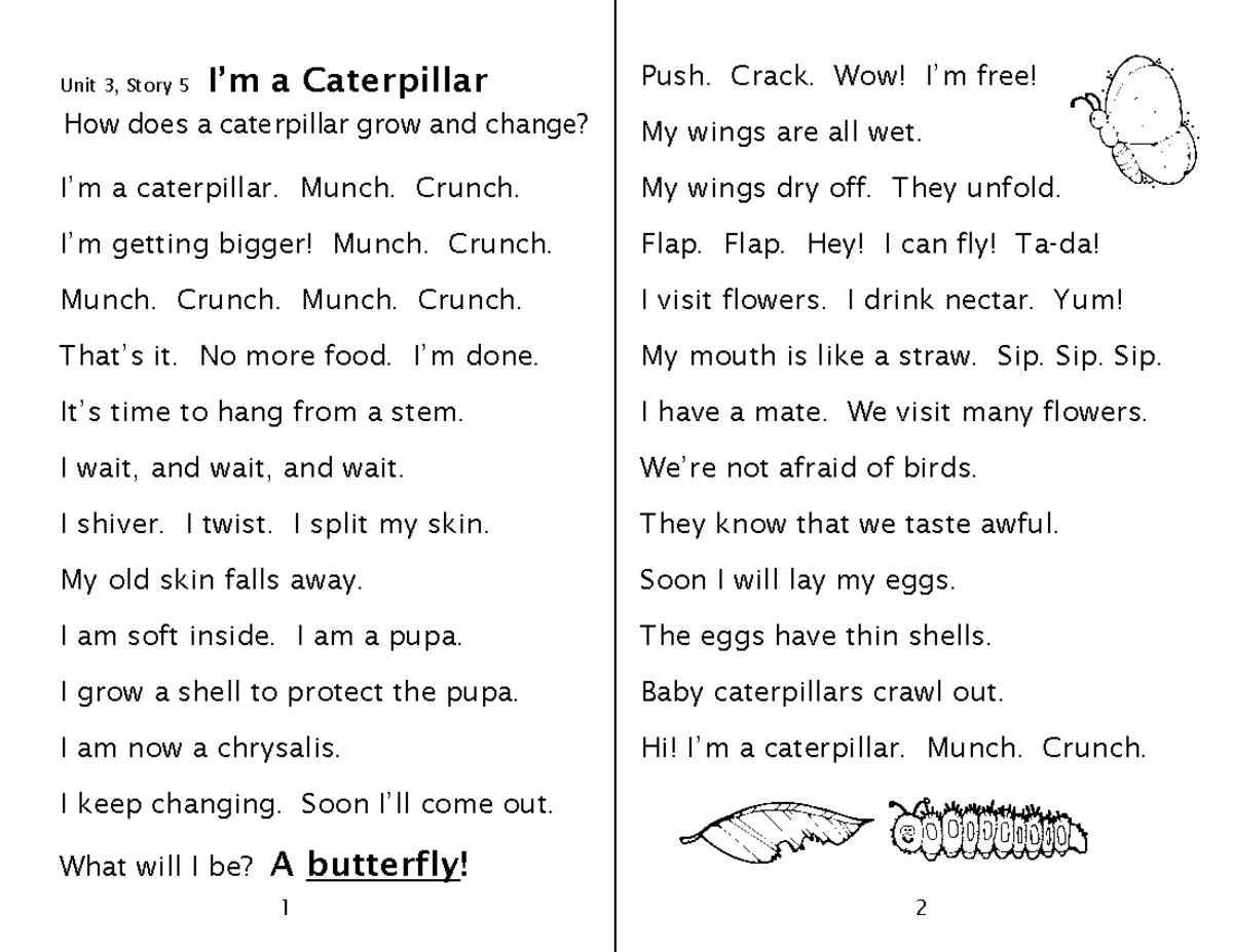 Rsstories 3-5 - To read - Unit 3, Story 5 I’m a Caterpillar How does a ...