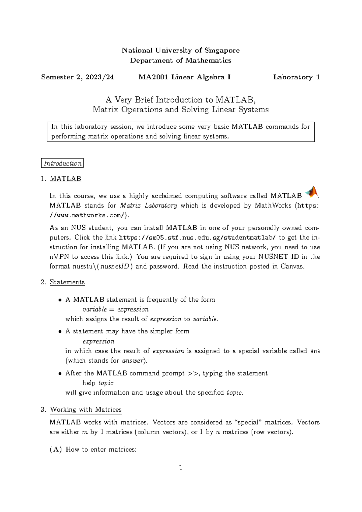 MA2001 Lab1 Worksheet - National University of Singapore Department of Mathematics Semester 2 ...