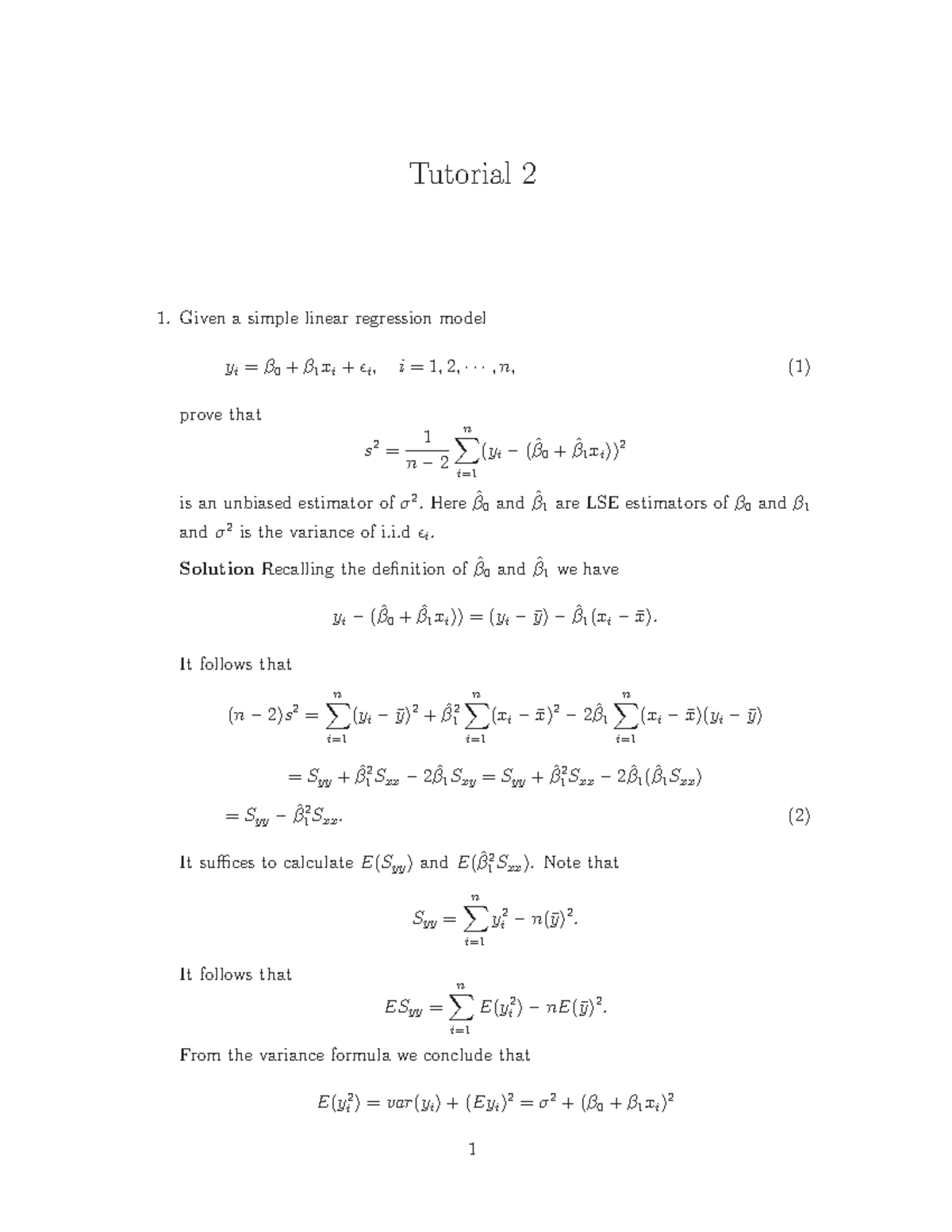 Tutorial 2 Solution week 2 Tutorial 2 Given A Simple Linear