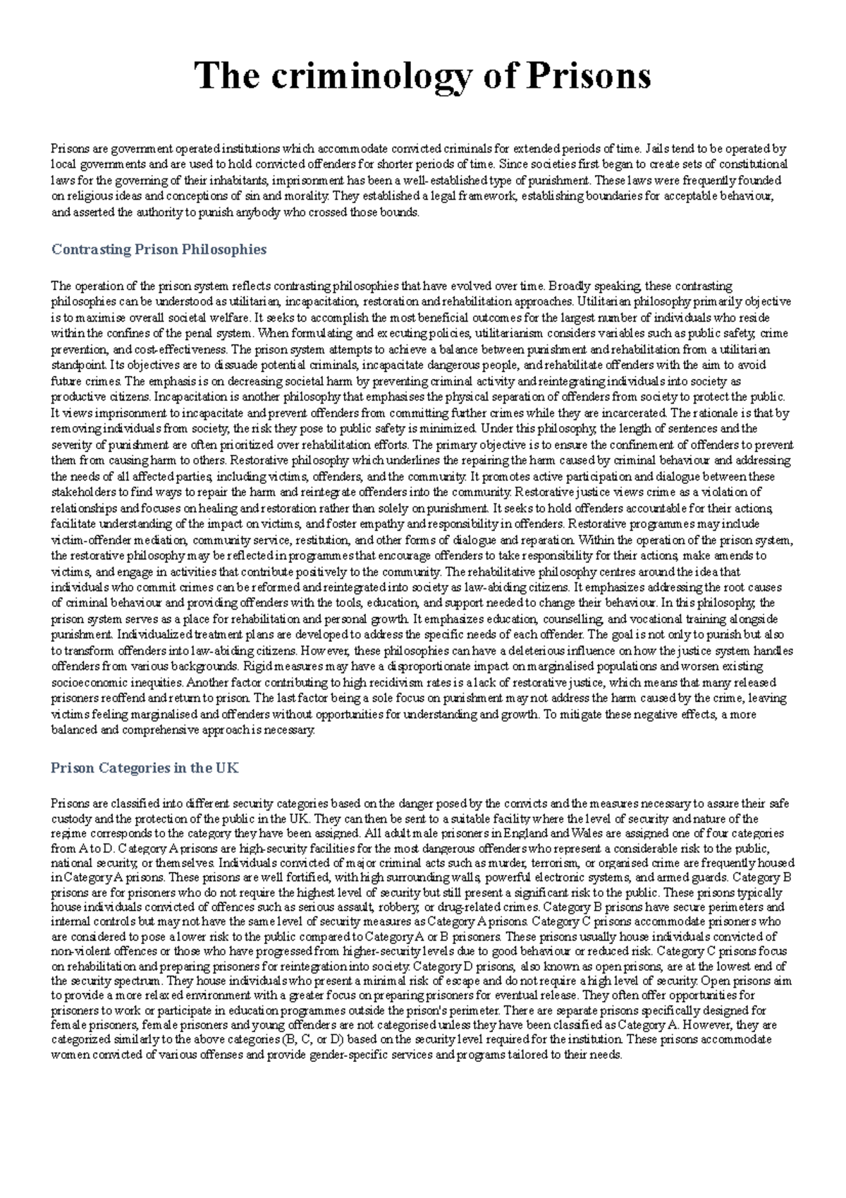 Unit 10: The criminology of Prisons - The criminology of Prisons ...