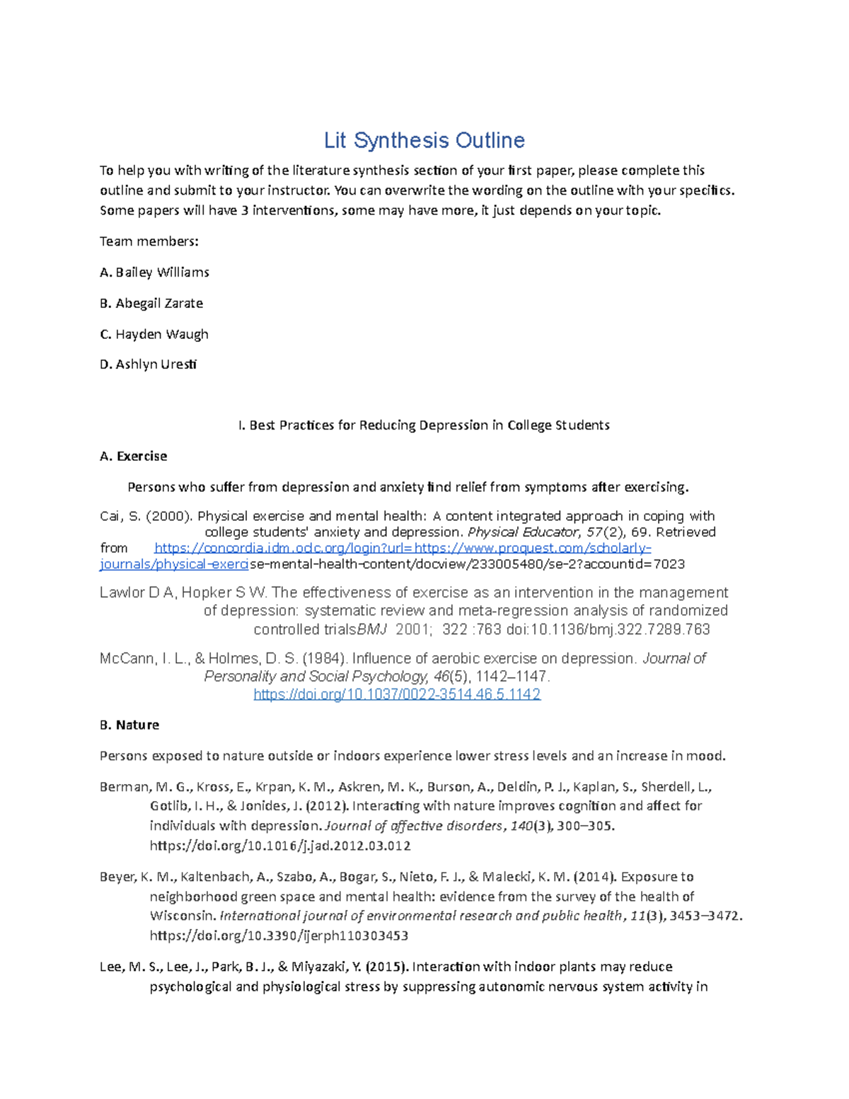 Lit Synthesis Outline - You can overwrite the wording on the outline ...