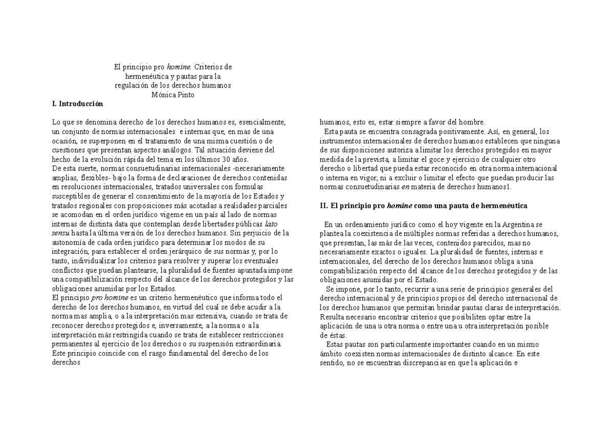 6. El Principio Pro Homine - El principio pro homine. Criterios de ...