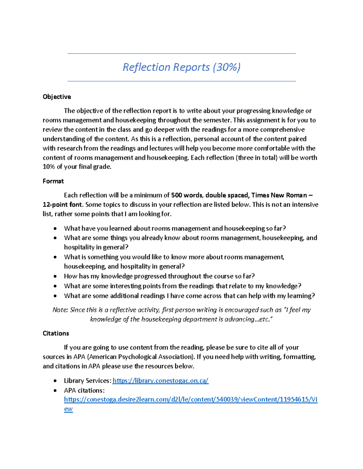 Reflection Reports - This assignment is for you to review the content ...