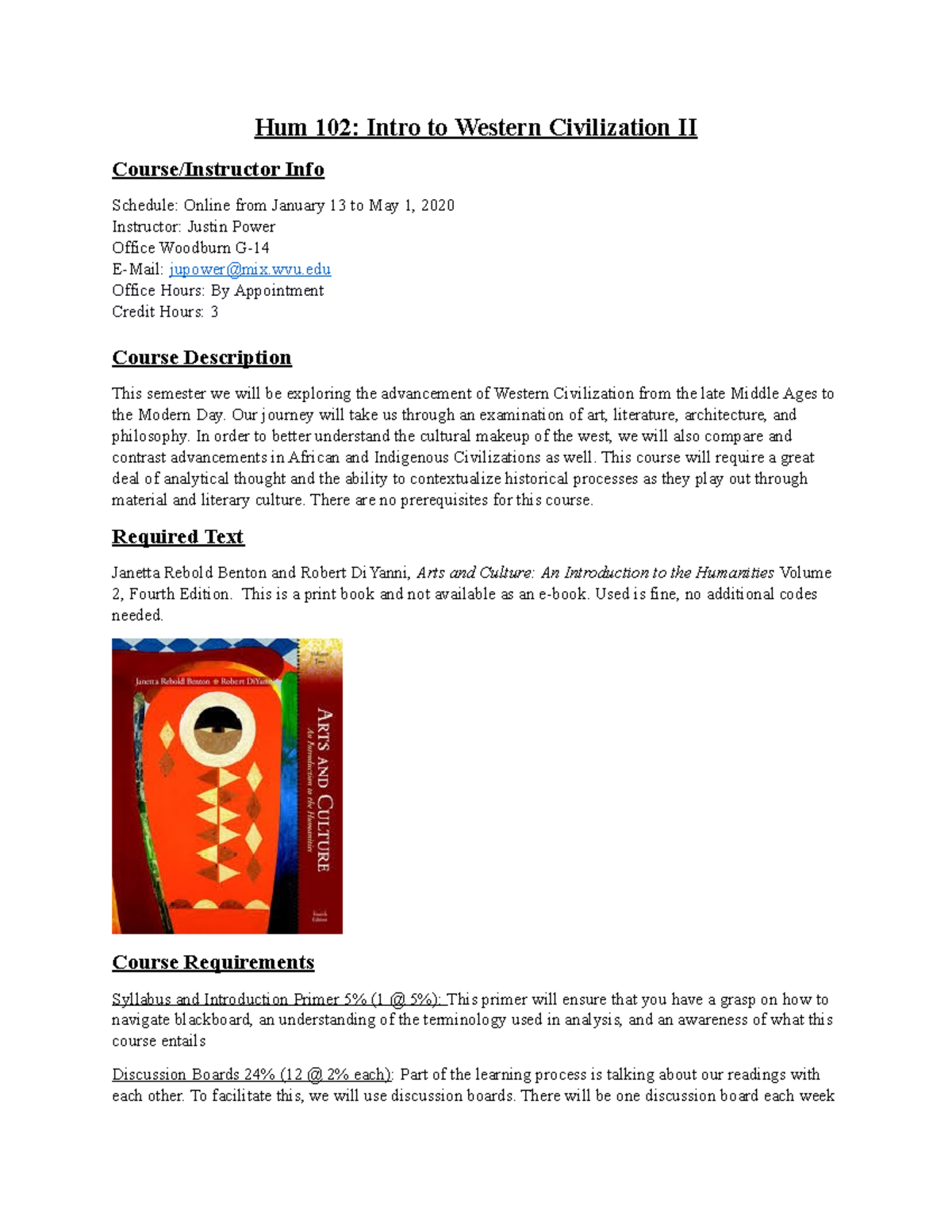 HUM 102 syllabus Spring 2020 - Hum 102: Intro to Western Civilization ...