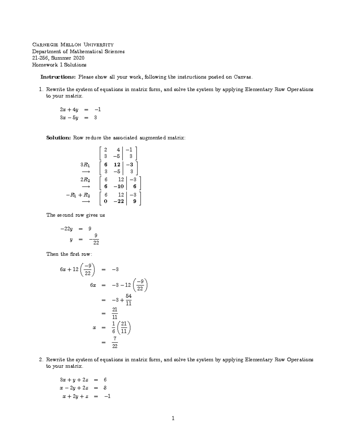 Homework 1 Solutions - Carnegie Mellon University Department of ...
