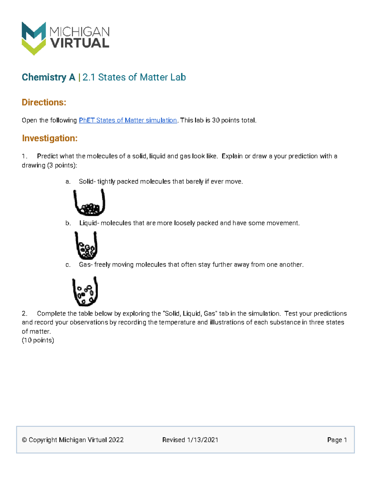 Chemistry A 2.1 States of Matter Lab - Chemistry A | 2 States of Matter ...