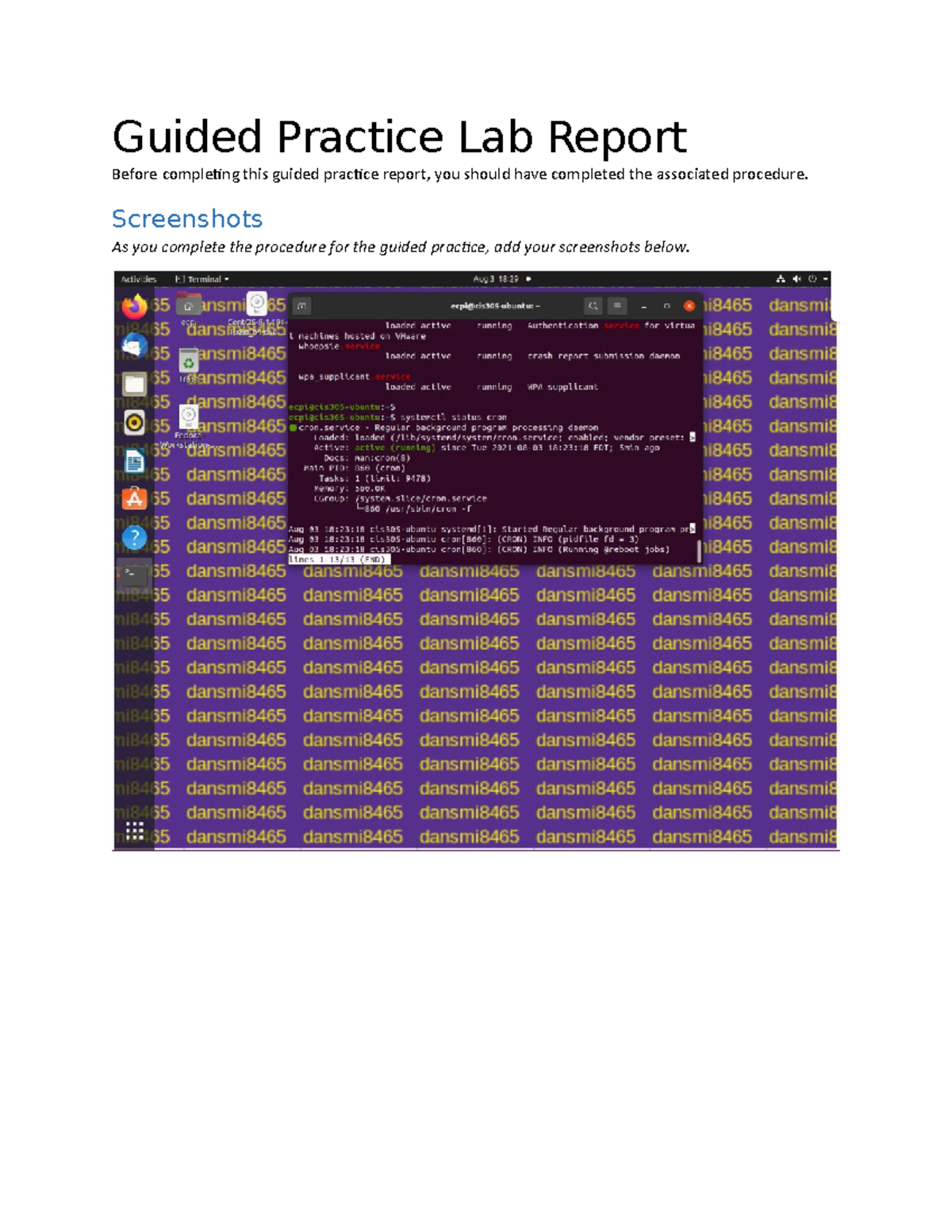 2.3 Guided Practice Manage Linux Services - Guided Practice Lab Report Before completing this ...