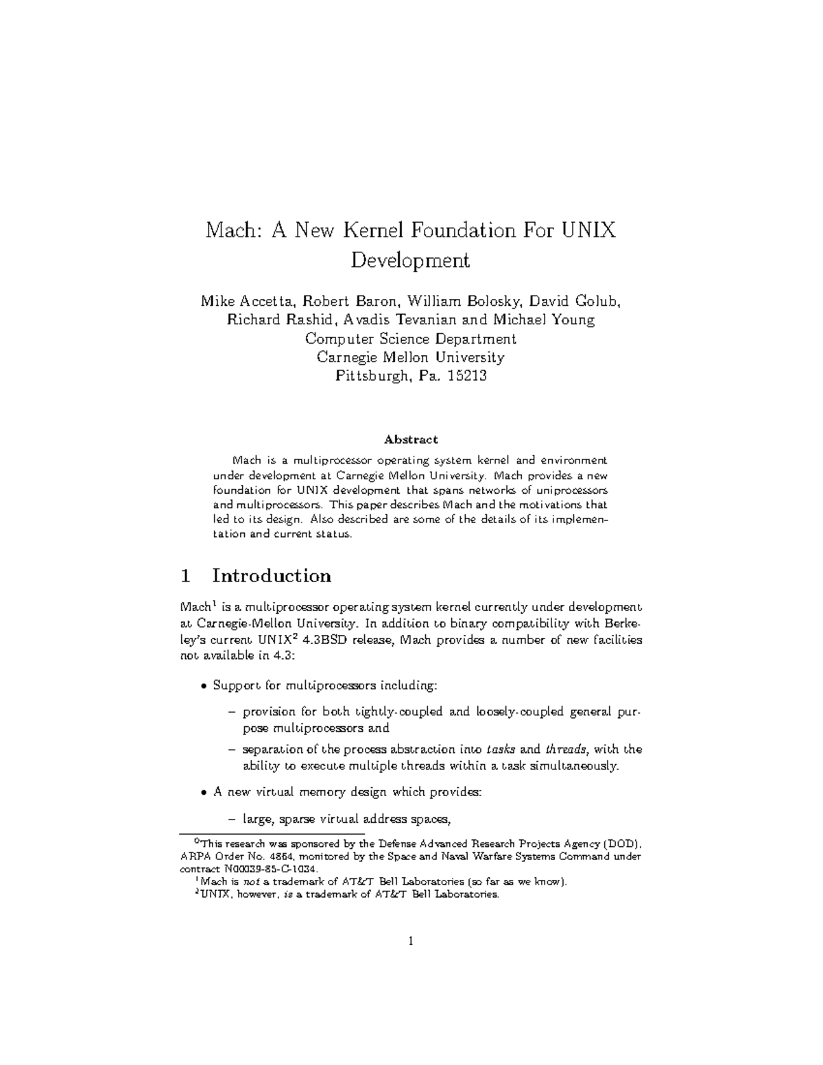 Mach: A New Kernel Foundation For UNIX Development - Mach: A New Kernel Foundation For UNIX ...