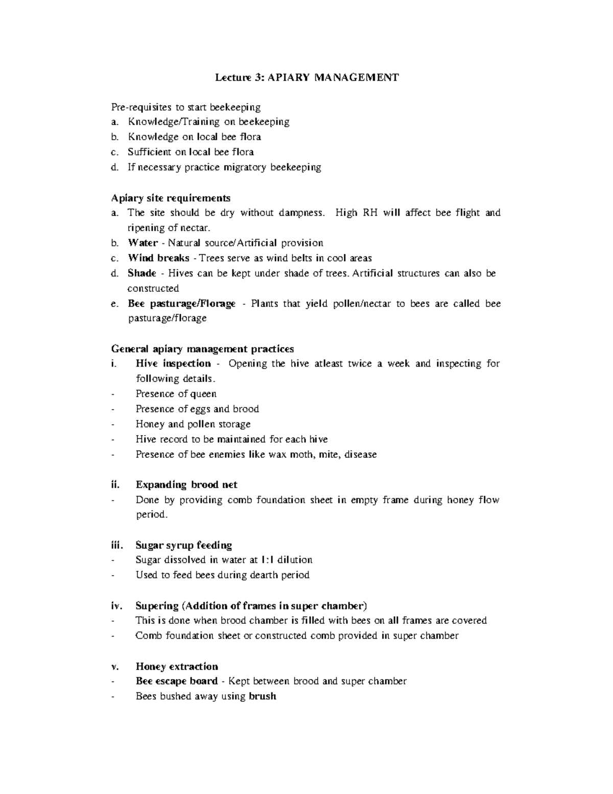 Bee Keeping-Management - Lecture 3: APIARY MANAGEMENT Pre-requisites to ...