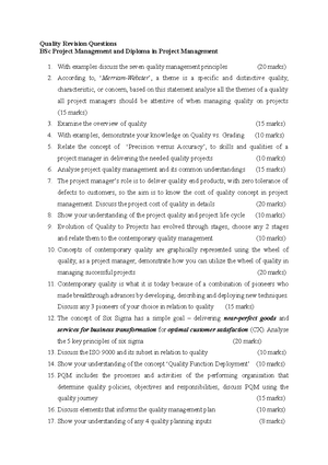 Sample EXAM Questions - Project Planning. - Programme Name: BSc Project ...
