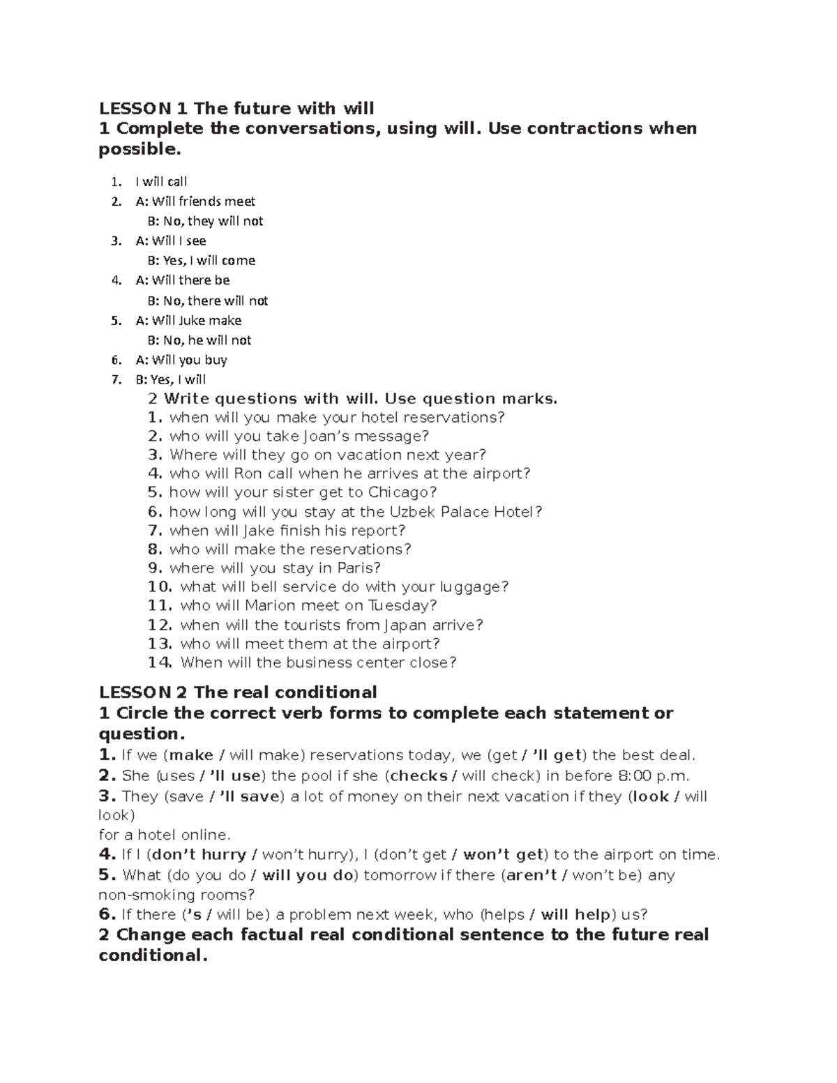 Extra Exercise Unit3 - duuuuuu - LESSON 1 The future with will 1 ...