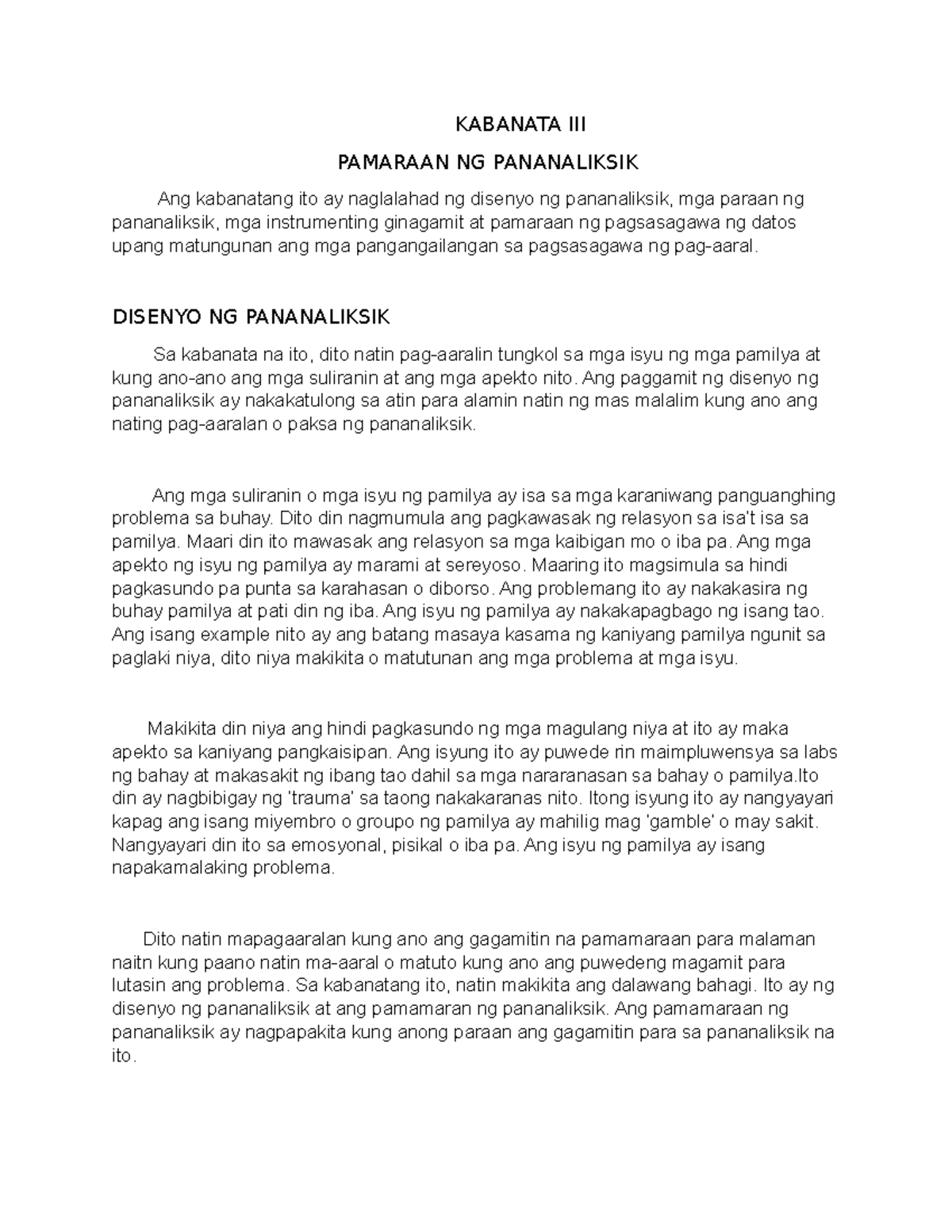 Kabanata-III - rweferfce - KABANATA III PAMARAAN NG PANANALIKSIK Ang ...