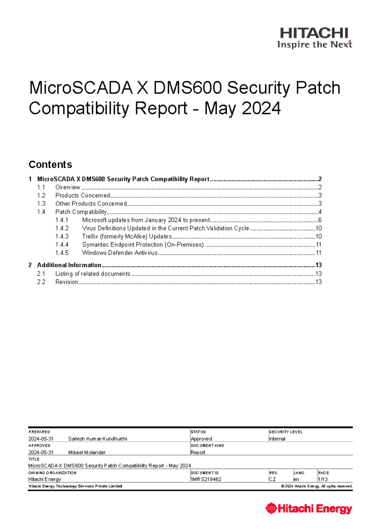 Micro Scada X DMS600 Security Patch Compatibility Report - PREPARED ...