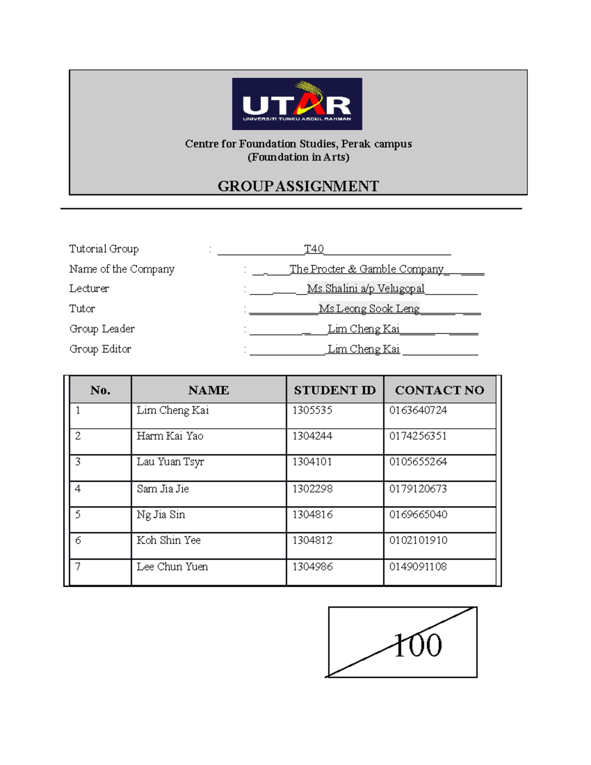 Group Assignment Example - Skincare - Centre for Foundation Studies ...