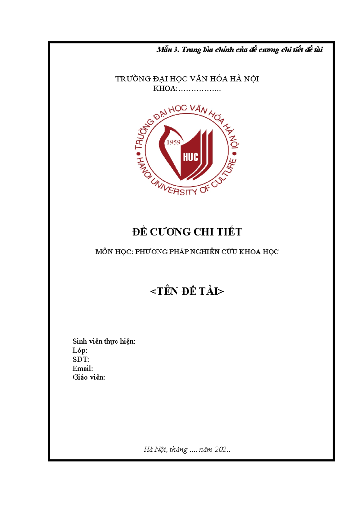 Mau Phu luc - De cuong chi tiet Bài NCKH - Mẫu 3. Trang bìa chính của ...