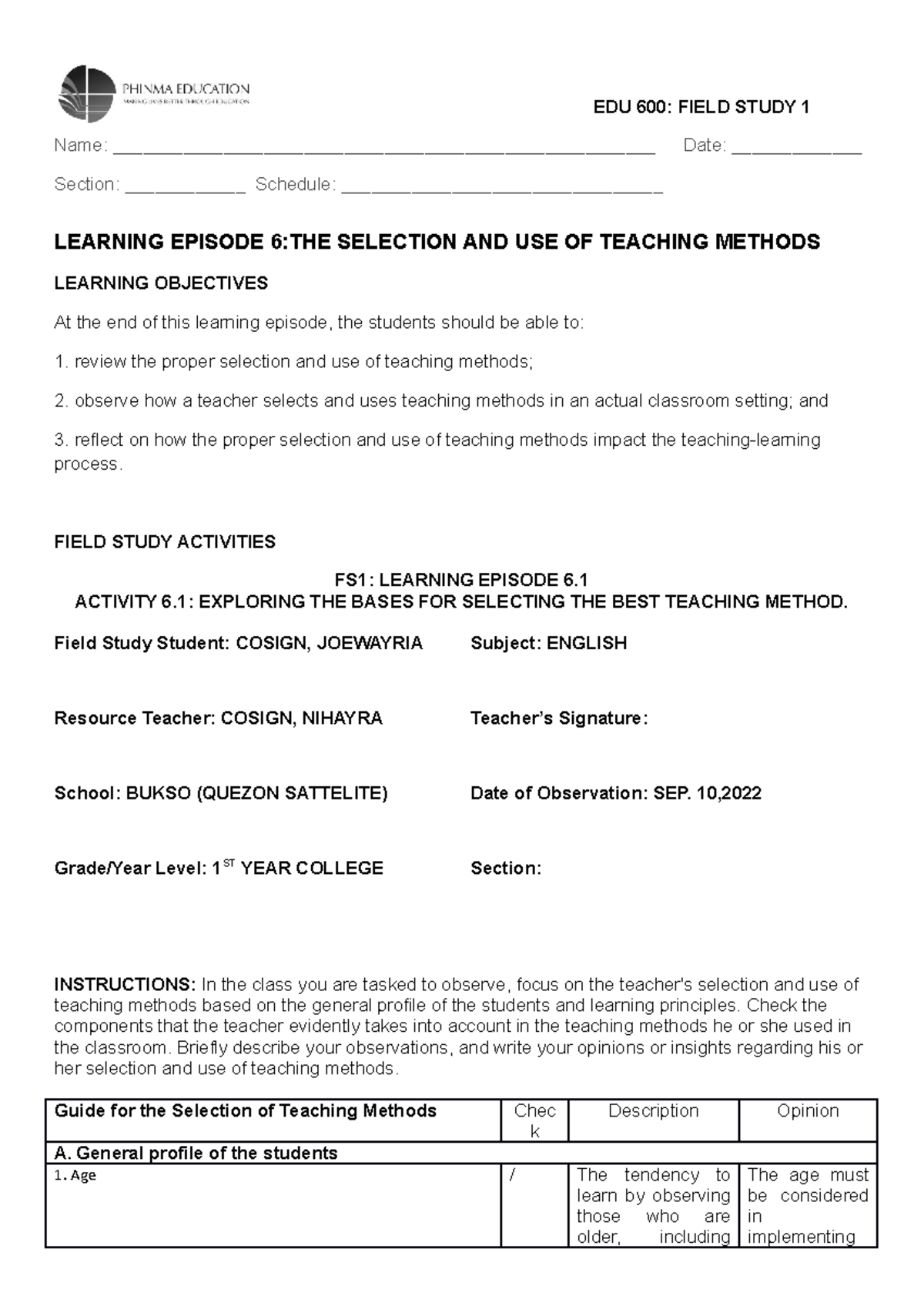 EDU 600 Learning Episode 6 - Name
