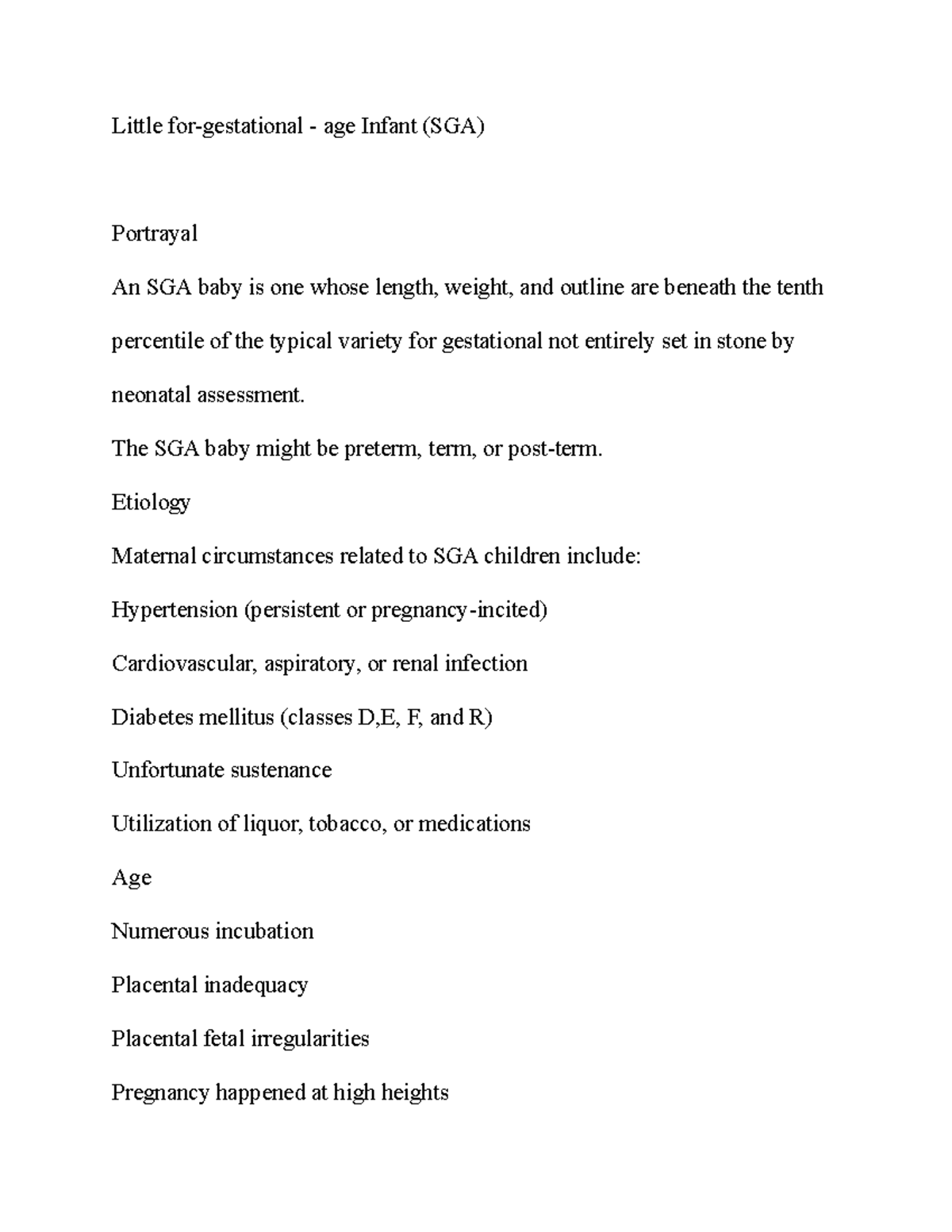 Little for-gestational - age Infant (SGA) - Little for-gestational ...