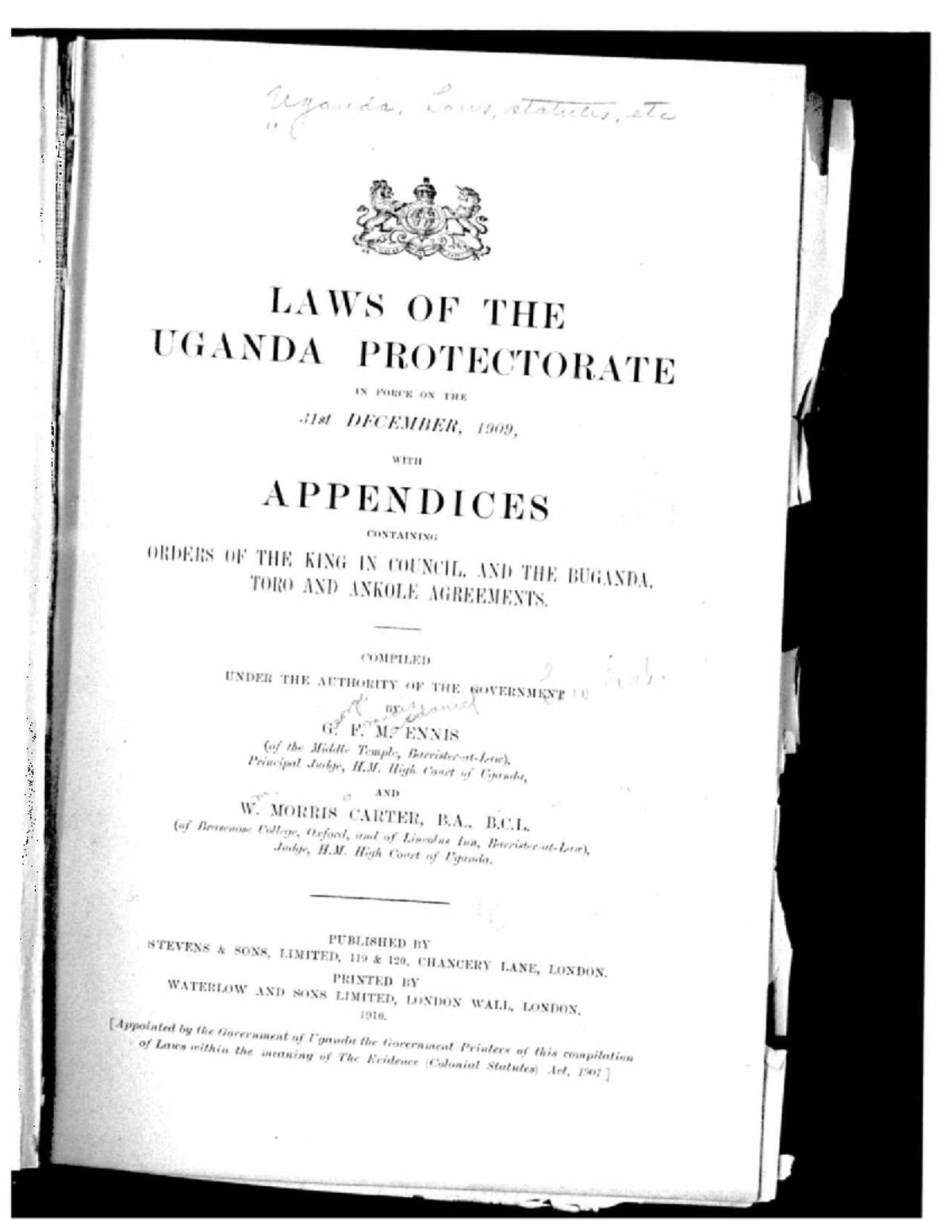 Uganda Order in Council 1902 - BACHELOR OF LAW - Studocu