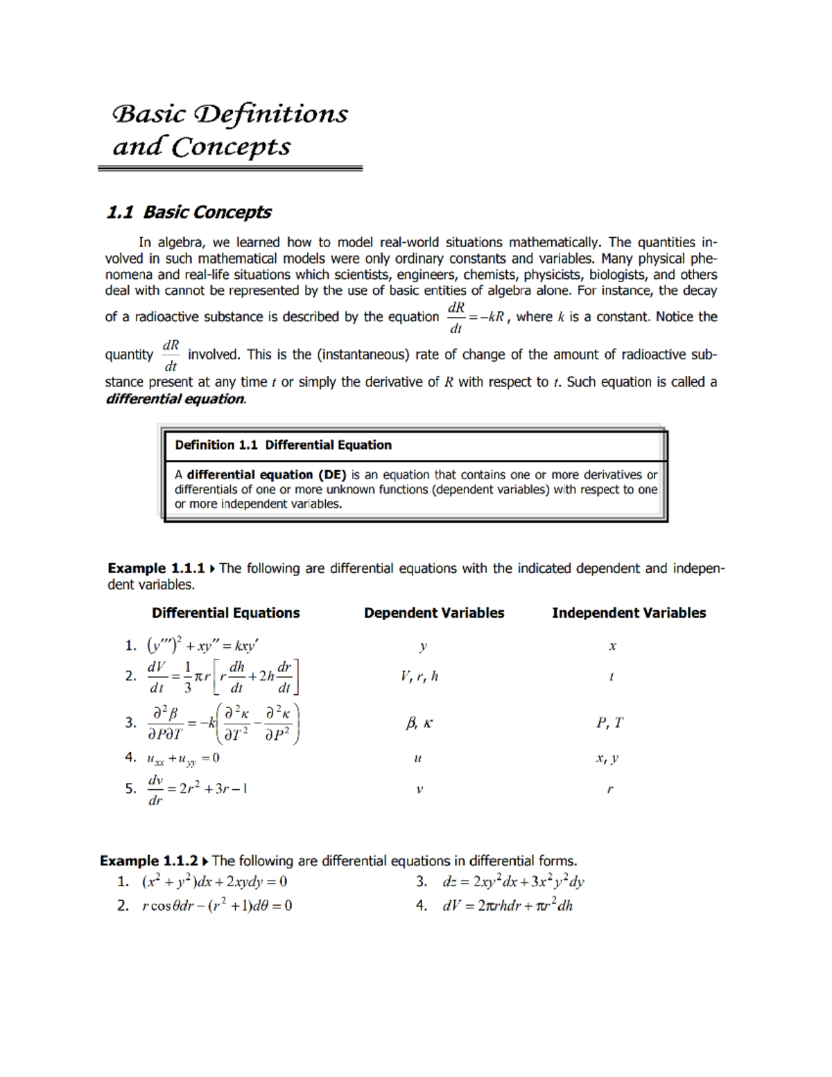 MATH 156-0 Basic Concept, linearly, Ordinary linear differential equation - Basic Definitions ...
