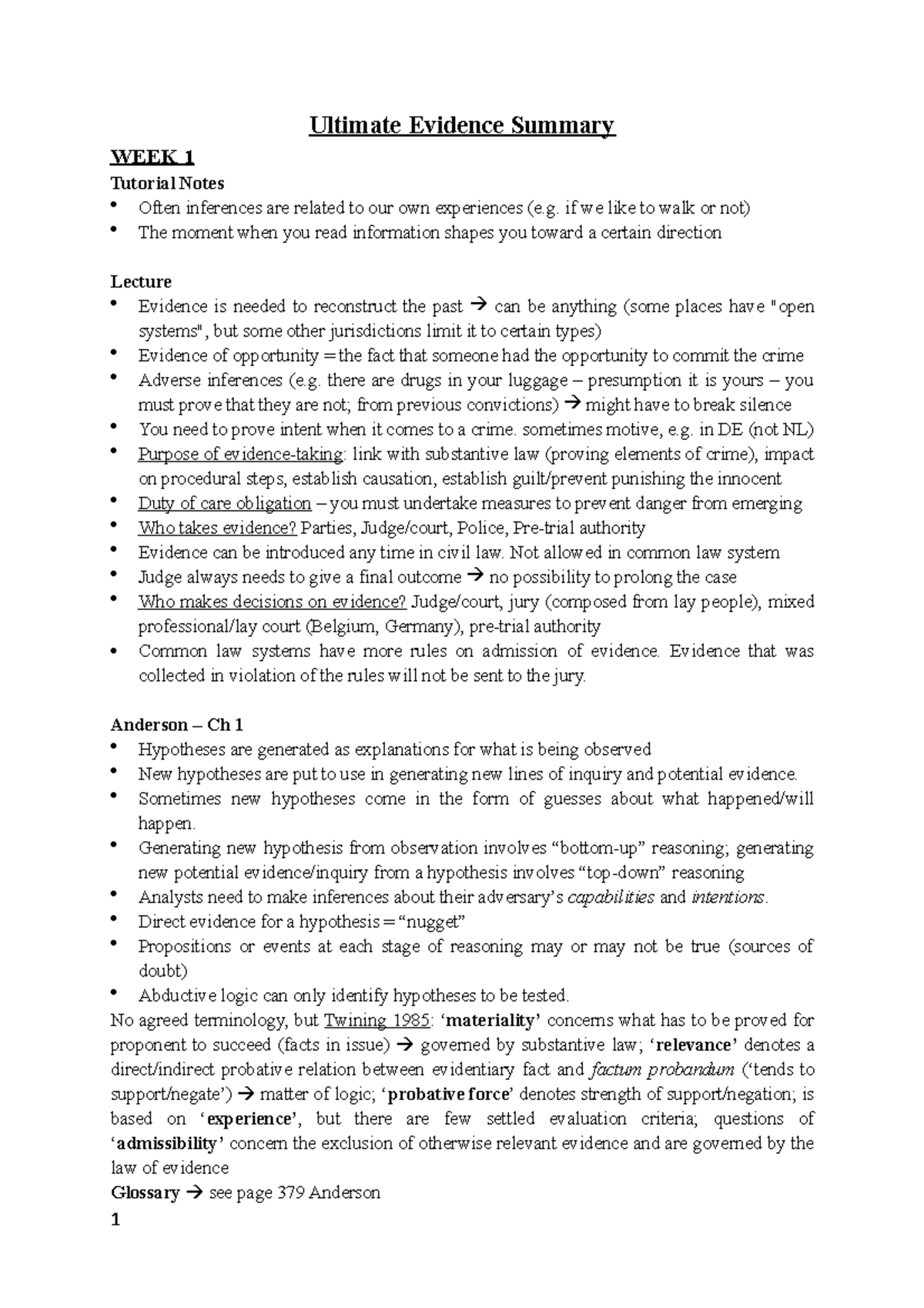 Full Evidence Summary - summary of readings and lecture - Ultimate ...