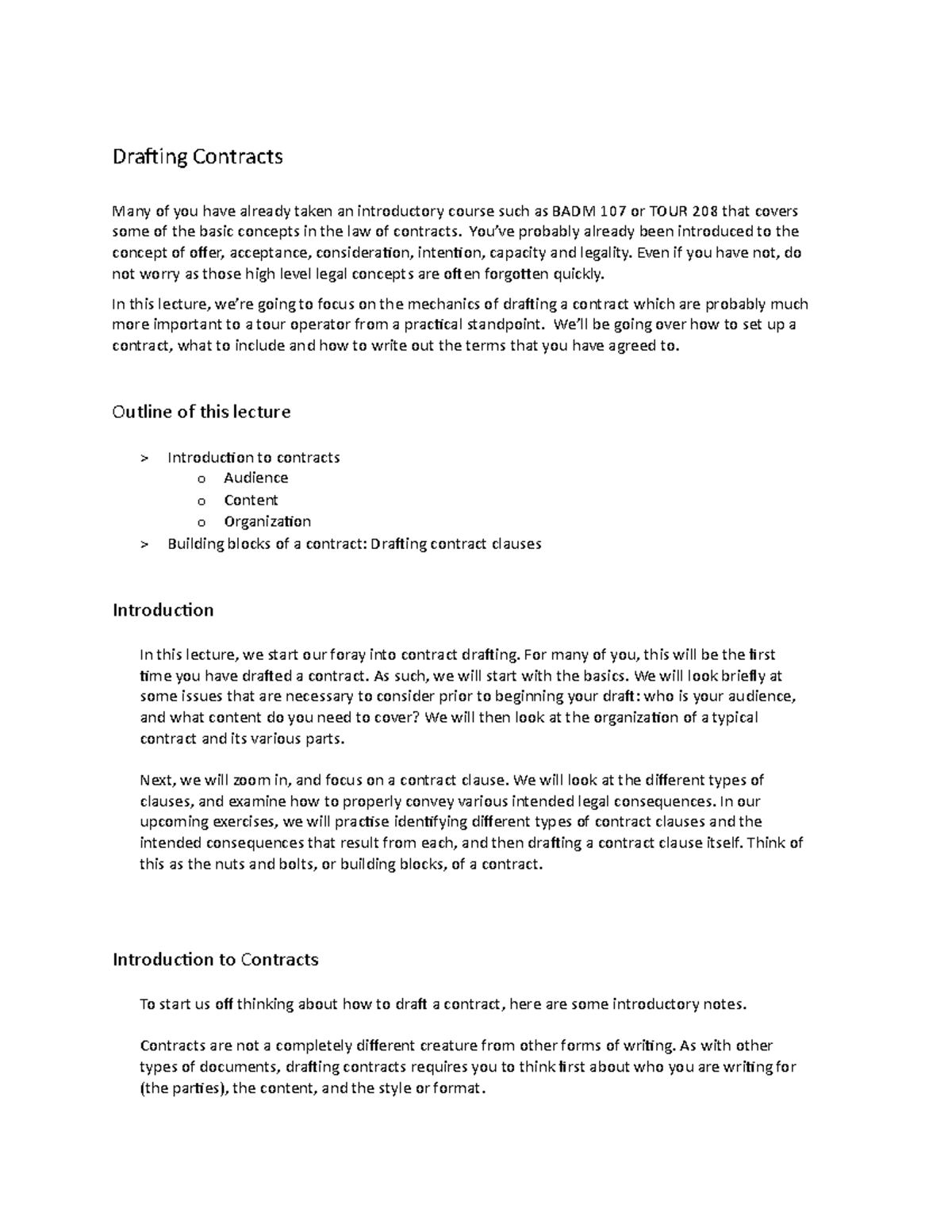 Week 10 Drafting Contracts - Drafting Contracts Many of you have ...